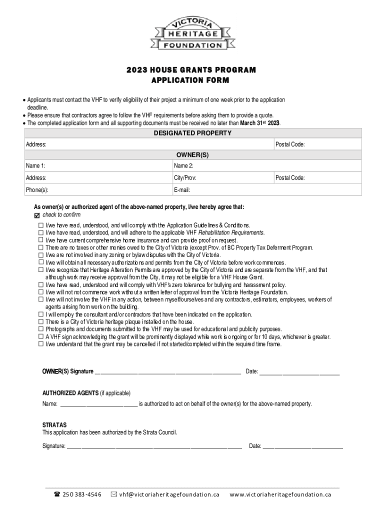 Fillable Online 2023 HOUSE GRANTS PROGRAM APPLICATION FORM Fax Email Print - pdfFiller