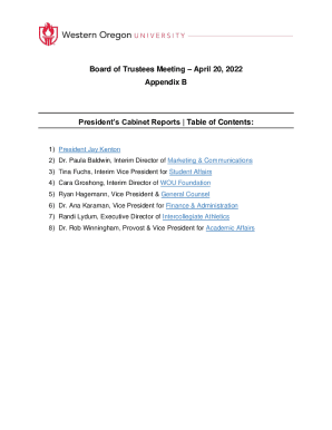 Fillable Online 12 Adjournment. Board of Trustees. Call to Order ...