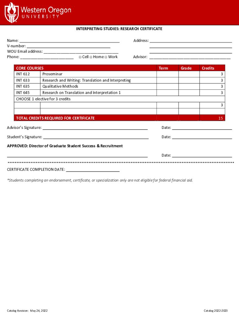 Fillable Online Program: Interpreting Studies: Research Certificate Fax ...