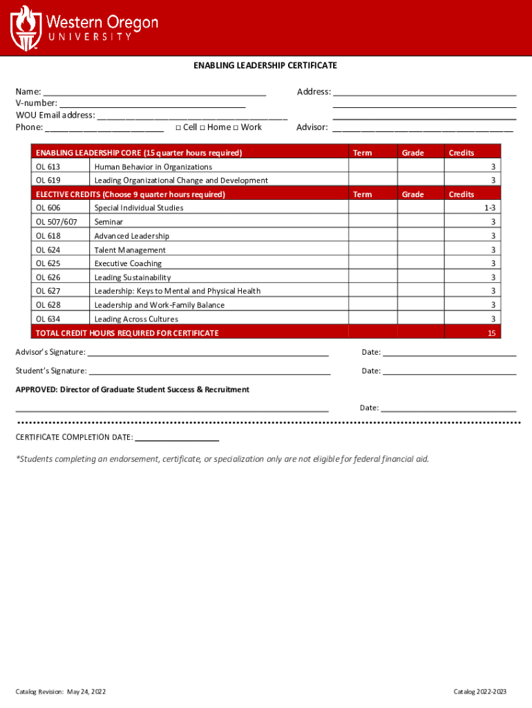 Fillable Online Program: Enabling Leadership Certificate - WOU Catalog Fax Email Print - pdfFiller