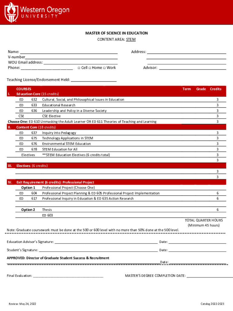 Fillable Online Program: STEM Education, M.S.Ed. - Western Oregon ...