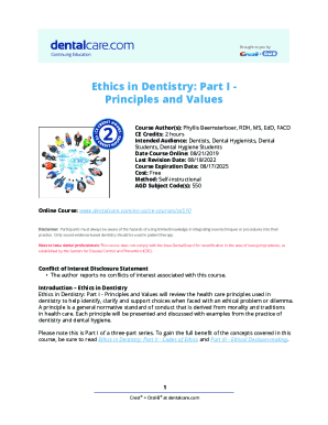 Fillable Online Ethics in Dentistry: Part I - Principles and Values Fax ...