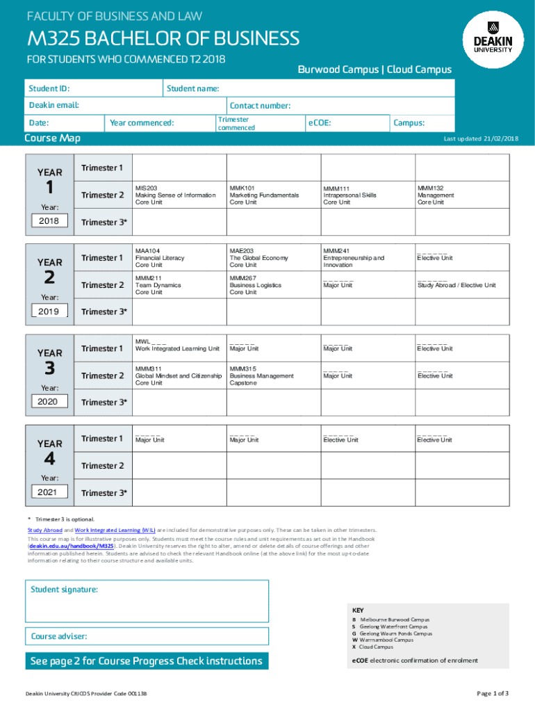 Fillable Online Bachelors in Business from Deakin University Study Abroad Fax Email Print ...