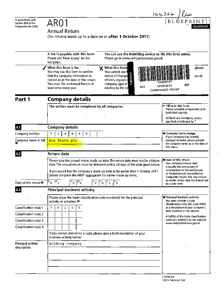 Fillable Online File an annual return (AR01) for your company - GOV.UK Fax Email Print - pdfFiller