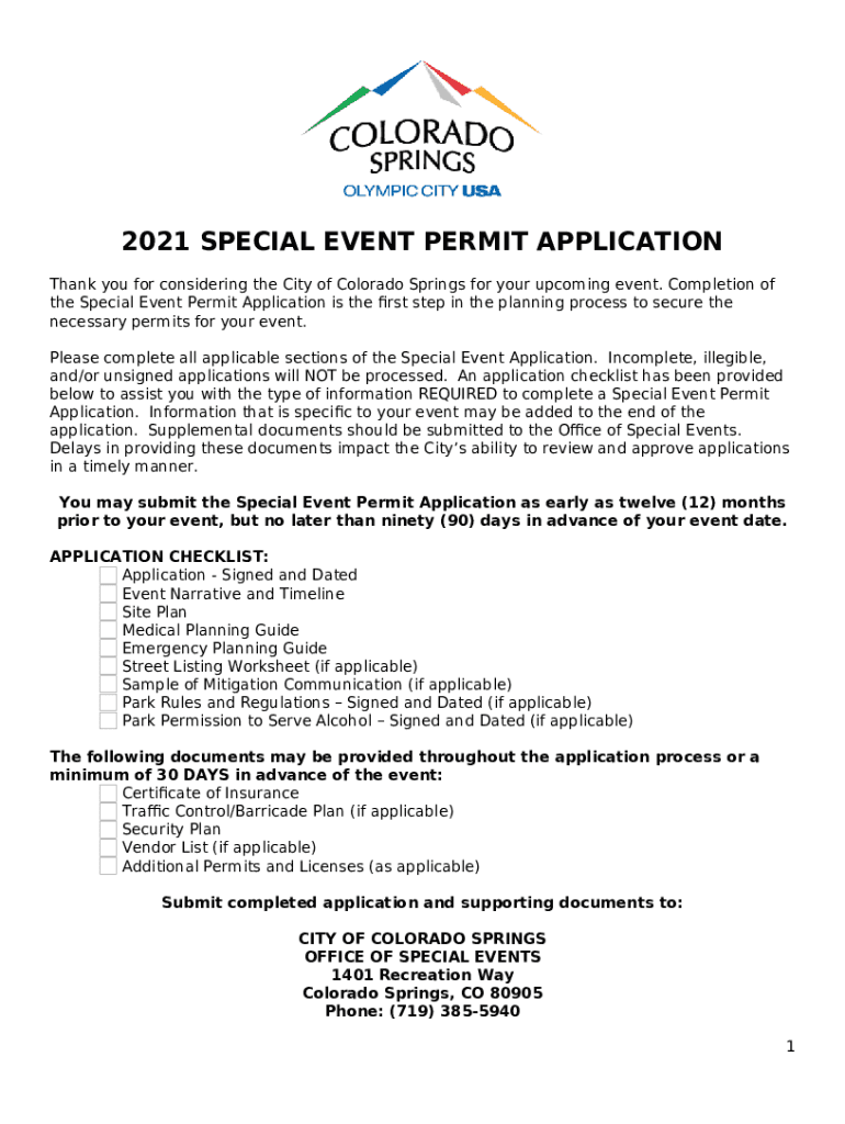 Special Events Permit Application - El Paso County Doc Template | pdfFiller