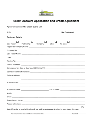 Fillable Online Credit Account Application and Credit Agreement ...