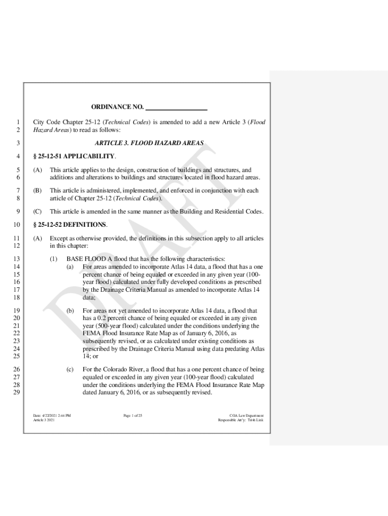Fillable Online Version Three: Model Code-Coordinated Ordinance - FEMA ...