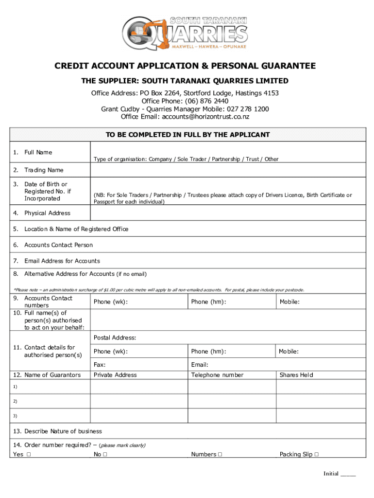 Fillable Online Credit Application for Business Account Form Template ...