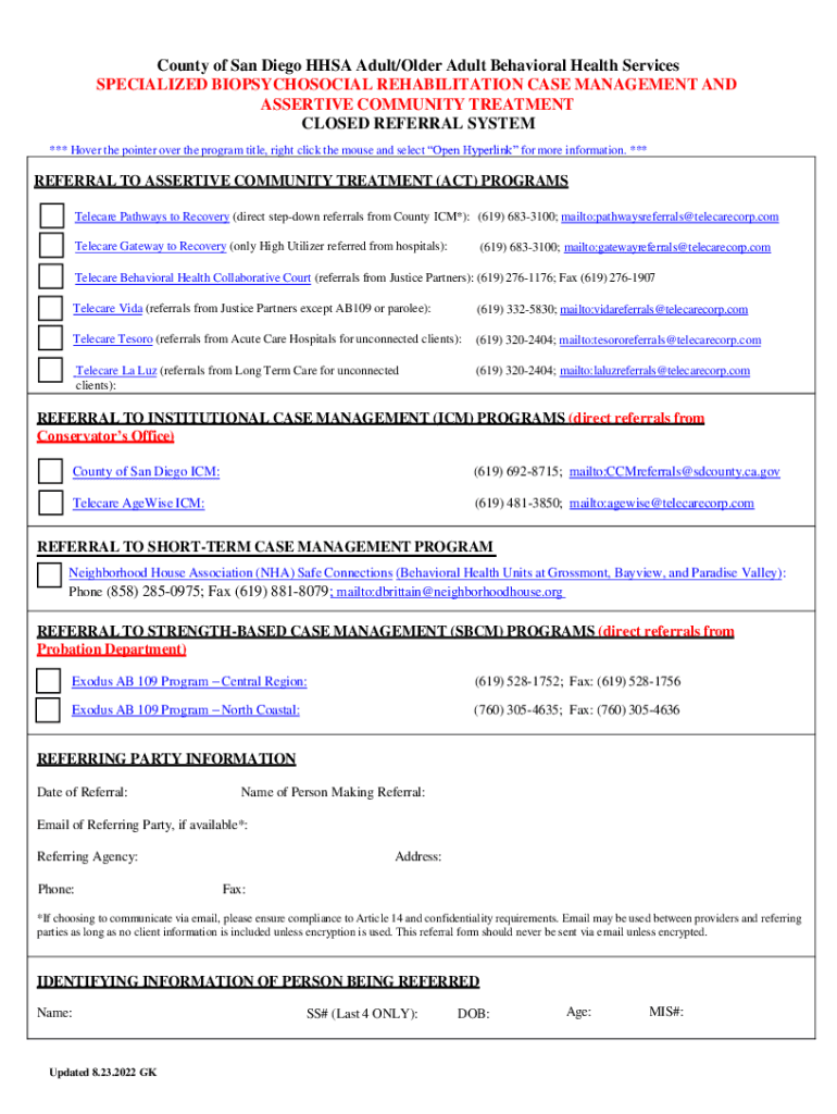Fillable Online SBR CM and ACT Referral Form-CLOSED REFERRAL Form 04.12 ... Fax Email Print ...
