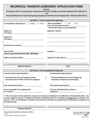 Fillable Online RECIPROCAL TRANSFER AGREEMENT APPLICATION FORM Fax ...