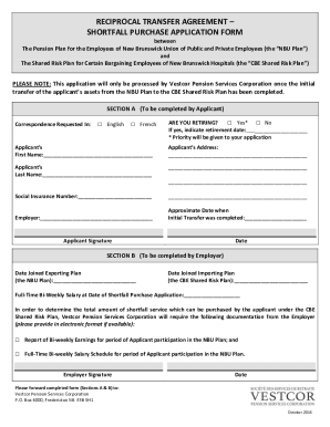 Fillable Online SHORTFALL PURCHASE APPLICATION FORMVestcor Fax Email ...