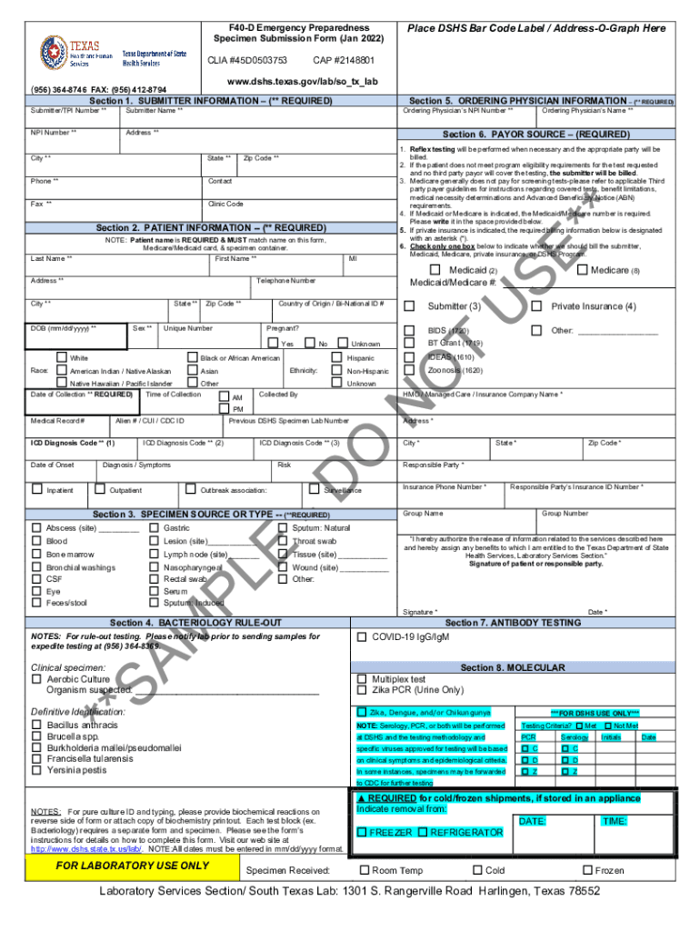 Fillable Online Form F40-B "Microbiology Specimen Submission Form ...