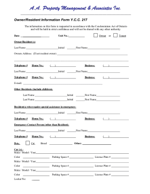Fillable Online Owner Resident Form Fax Email Print - pdfFiller