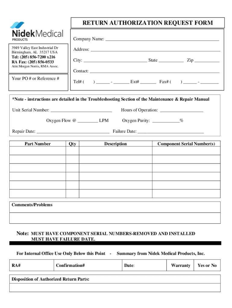 Fillable Online RETURN AUTHORIZATION REQUEST FORM Fax Email Print ...