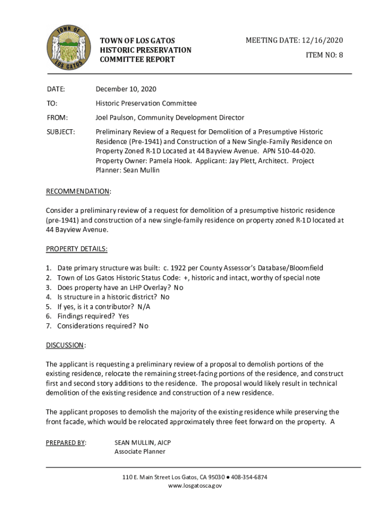 Fillable Online Historic Preservation Committee Request for Review ...