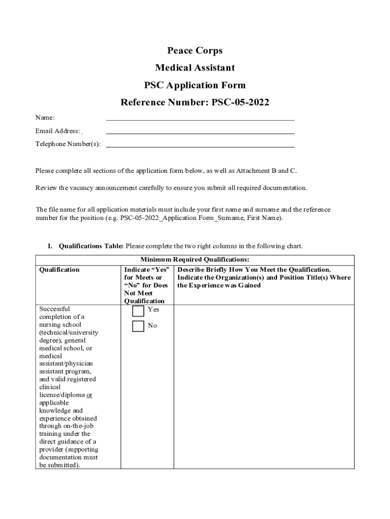 Fillable Online files peacecorps Peace Corps Medical Assistant PSC ...