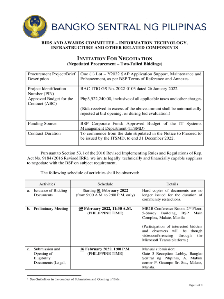 Fillable Online INVITATION FOR NEGOTIATION (Negotiated Procurement Fax ...