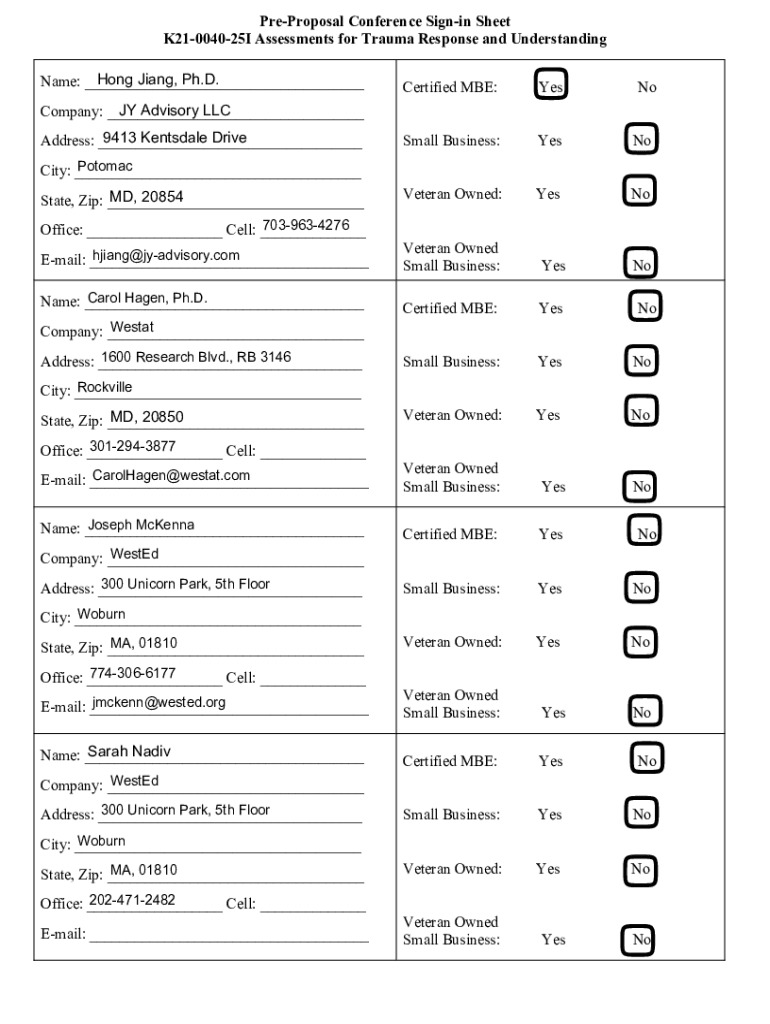 Fillable Online Pre-Proposal Conference Sign-in Sheet K21-0040-25I ...