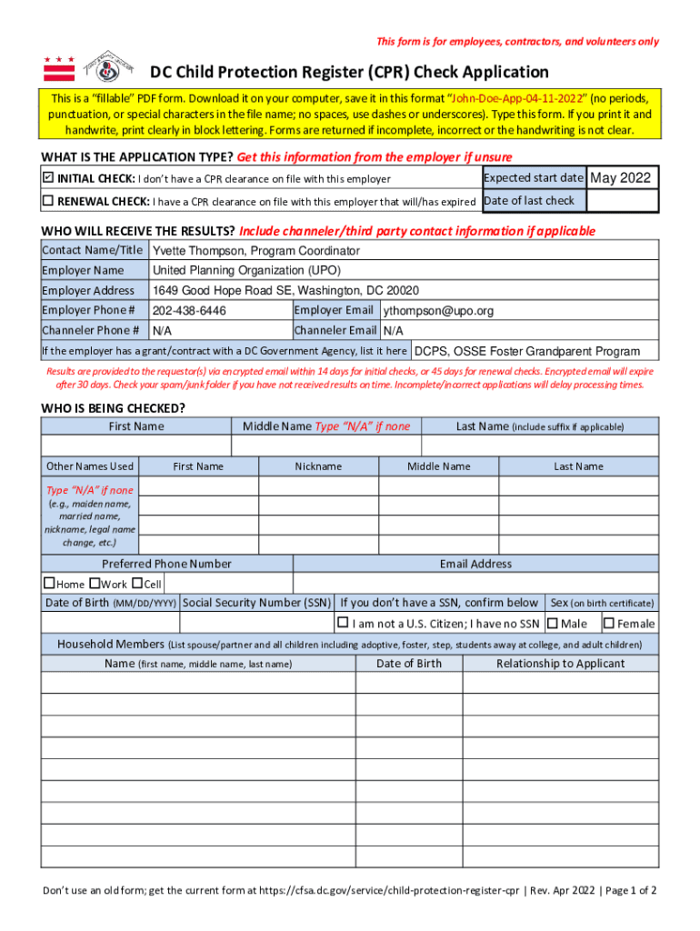 Fillable Online cfsa dc Child Protection Registry Dc - Fill Out and ...