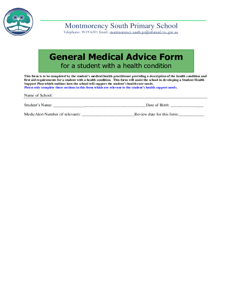 Fillable Online montysouth vic edu General Medical Advice Form Fax ...