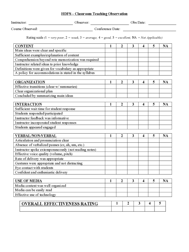 Fillable Online Classroom Observation Form Fax Email Print - pdfFiller