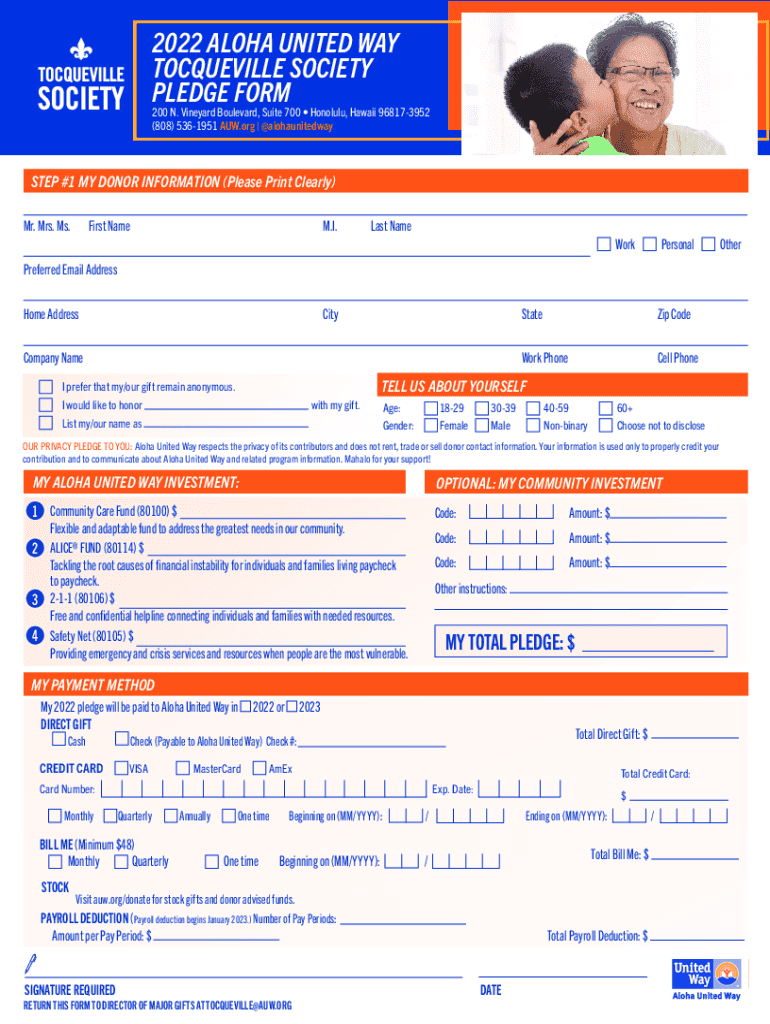 Fillable Online 2022 Tocqueville Pledge Form Fillable.pdf Fax Email Print - pdfFiller
