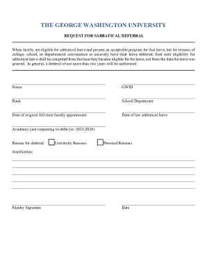 Fillable Online APPLICATION FOR SABBATICAL LEAVE - GW Faculty Affairs Fax Email Print - pdfFiller