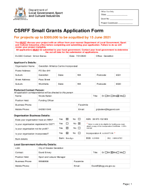 Fillable Online (PDF) CSRFF Small Grants Application Form WA Fax Email Print - pdfFiller