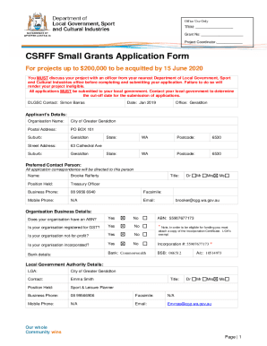 Fillable Online CSRFF Small Grants Application Form - City of Greater ...