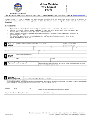 Fillable Online Motor Vehicle Tax Appeal Form - Montana Department of Justice Fax Email Print ...
