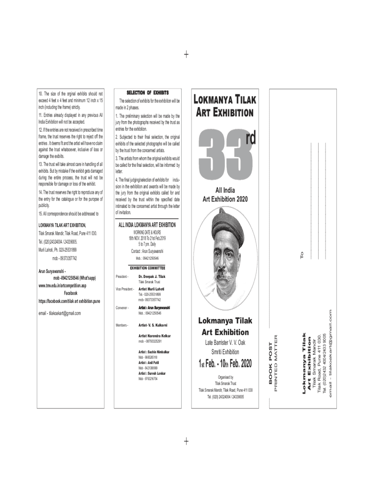 Fillable Online All India Lokmanya Tilak and... - Tilak Art Exhibition - Facebook Fax Email ...