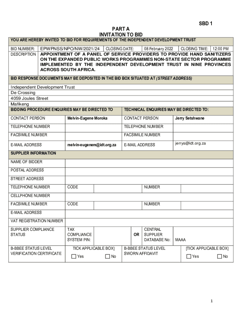 Fillable Online YOU ARE HEREBY INVITED TO BID FOR REQUIREMENTS OF THE ...