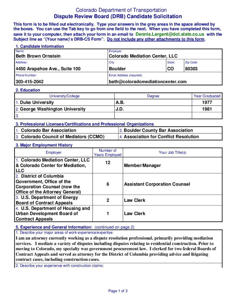 Fillable Online Ornstein Beth Brown DRB-CS Form.doc Fax Email Print ...