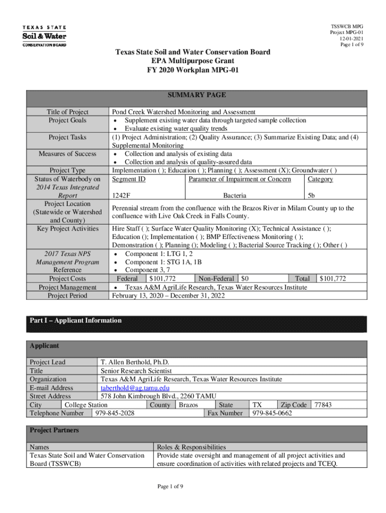 Fillable Online Texas State Soil and Water Conservation Board: TSSWCB ... Fax Email Print ...