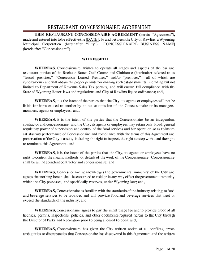 Fillable Online Food and Beverage Concession and Lease Agreement Fax ...
