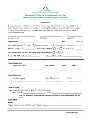 Fillable Online ECE Master of Science Plan of Study Form Fax Email ...