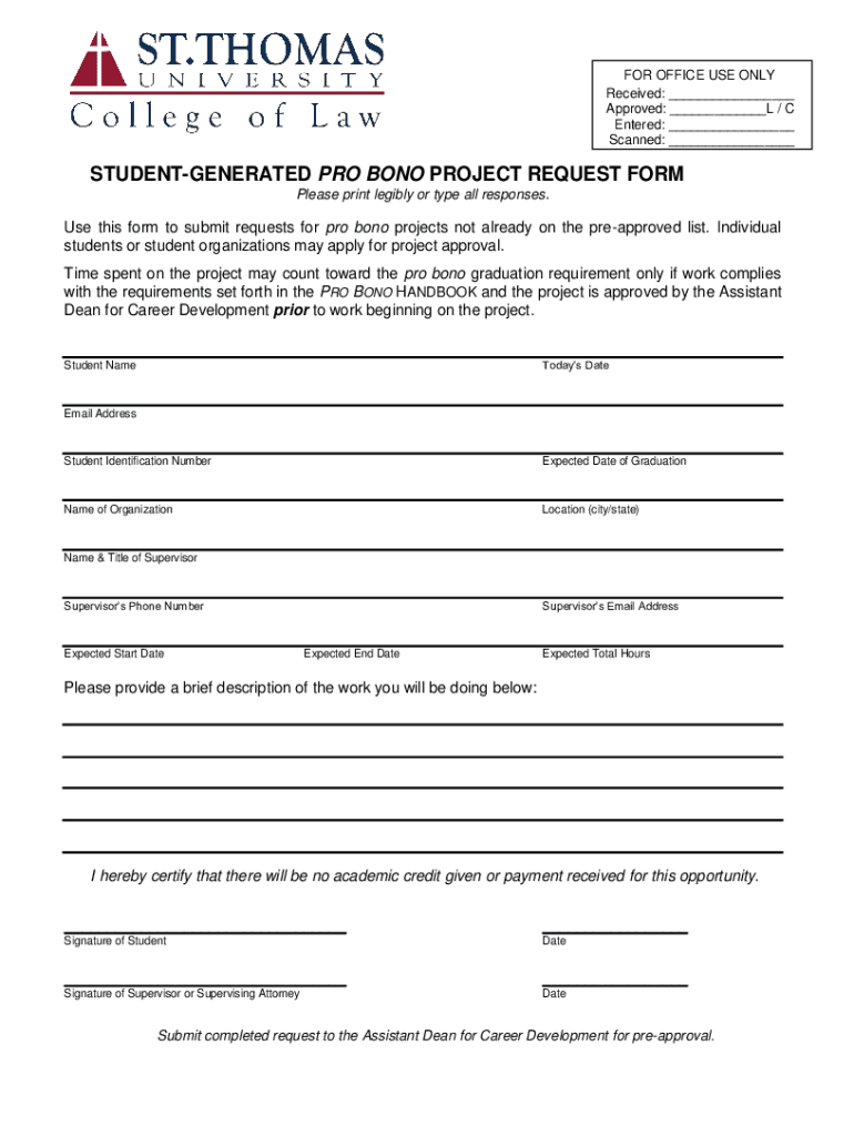Fillable Online Pro Bono Project Request Form - Shepard Broad College ...