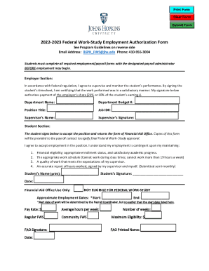 Fillable Online 2022-2023 Federal Work-Study Employment Authorization ...