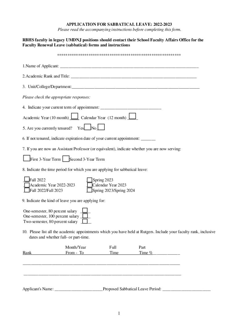 Fillable Online soe rutgers SABBATICAL LEAVE Memorandum of Agreement Fax Email Print - pdfFiller