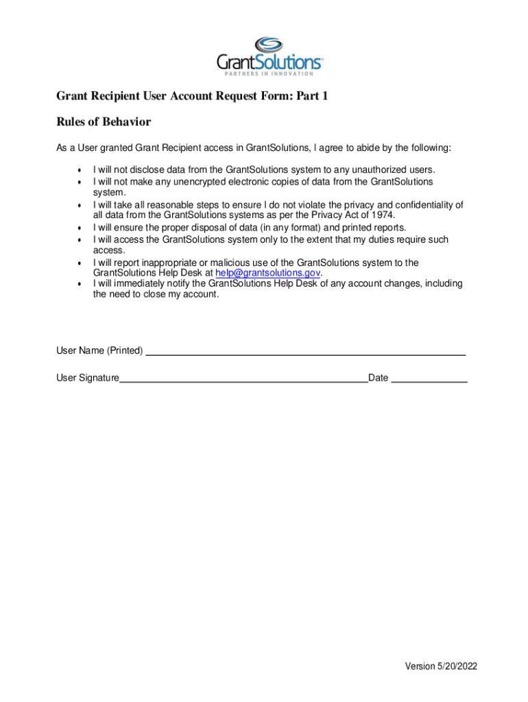 Fillable Online Grant Recipient User Account Request Form Fax Email Print - pdfFiller