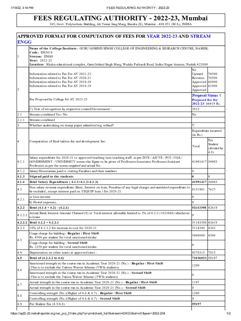 Fillable Online fees regulating authority Fax Email Print - pdfFiller