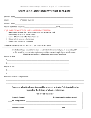 Fillable Online Schedule Change Request Form 2021-2022 Fax Email Print ...