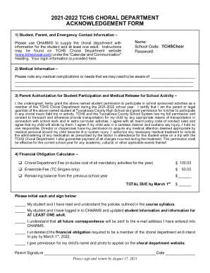 Fillable Online Student Acknowledgement Form 2122 Fax Email Print ...