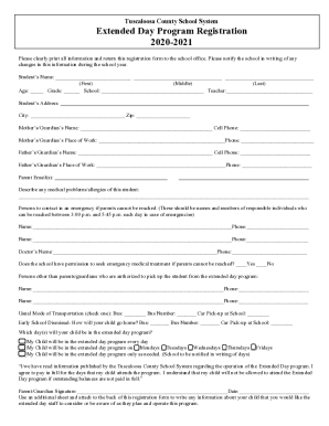 Fillable Online Extended Day / Extended Day Registration Form Fax Email ...