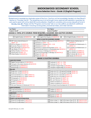 Fillable Online Course Selection FormGrade 12 (English Program) Fax ...