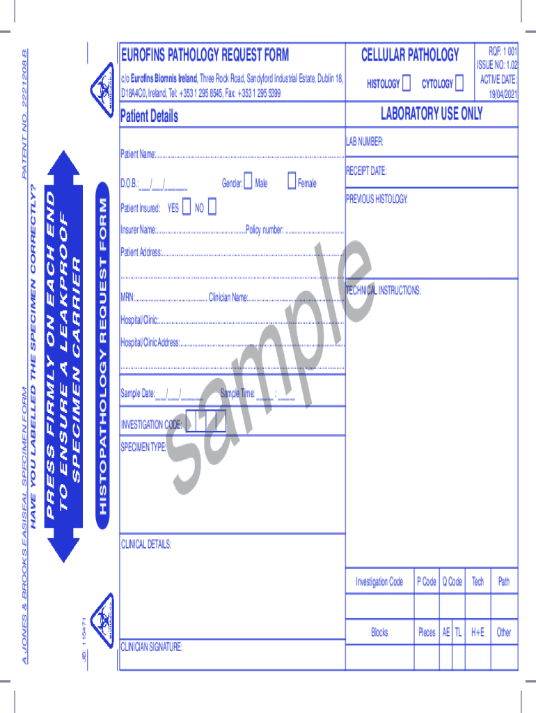 Fillable Online eurofins pathology request form Fax Email Print - pdfFiller