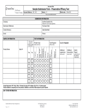 Fillable Online Sample Submission FormPreservative Efficacy Test Fax ...