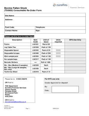 Fillable Online Bovine Fallen Stock - (TS5902) Consumable Re-Order Form ...
