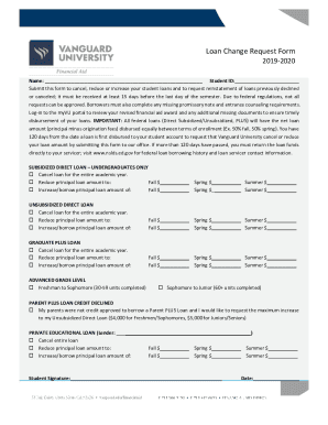 Fillable Online Loan Change Request Form - Vanguard University Fax ...