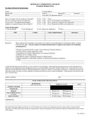 Fillable Online Exception Request Form - Honolulu Community College Fax ...